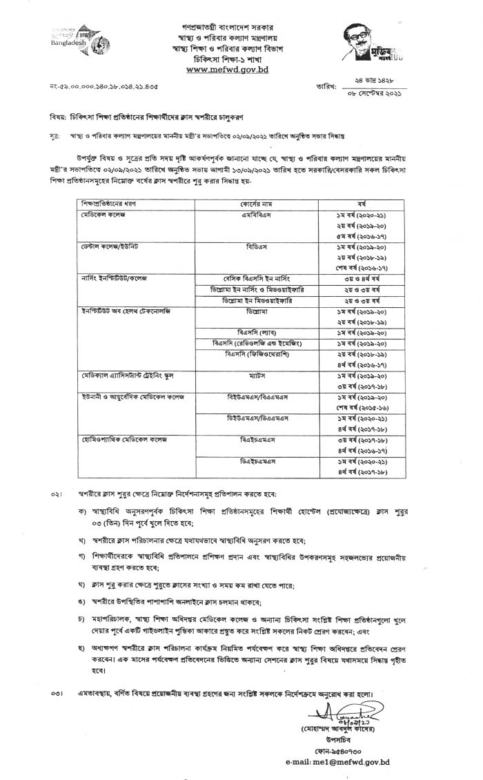 RCMC | Rangpur Community Medical College resumes in-person classes from Sept 13, 2021