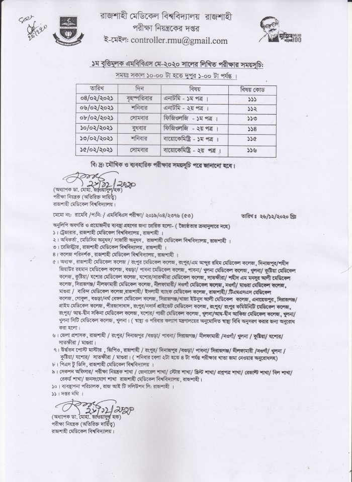 RCMC | Notice For the Examinees of 1st Professional MBBS Examination ...